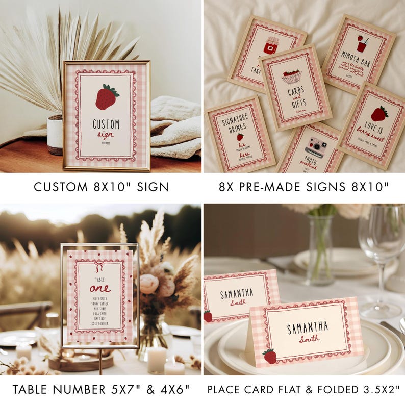 Berry Sweet Love Bridal Shower Bundle, Strawberry Pink Gingham Decor ...
