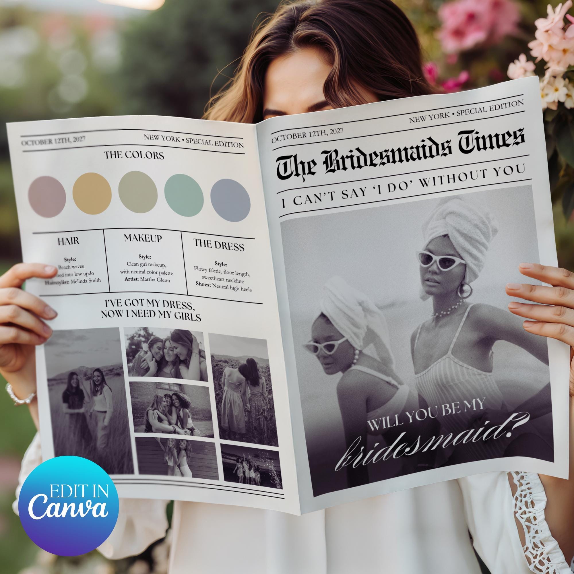 Bridesmaid Proposal Newspaper Template: Editable Canva Design (digital ...