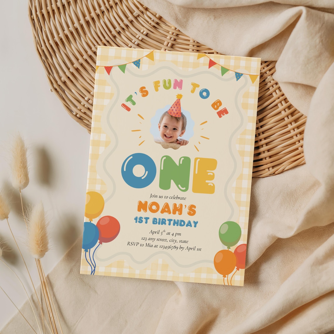 Its Fun to Be One 1st Birthday Invite, Printable Kid's Face Photo ...