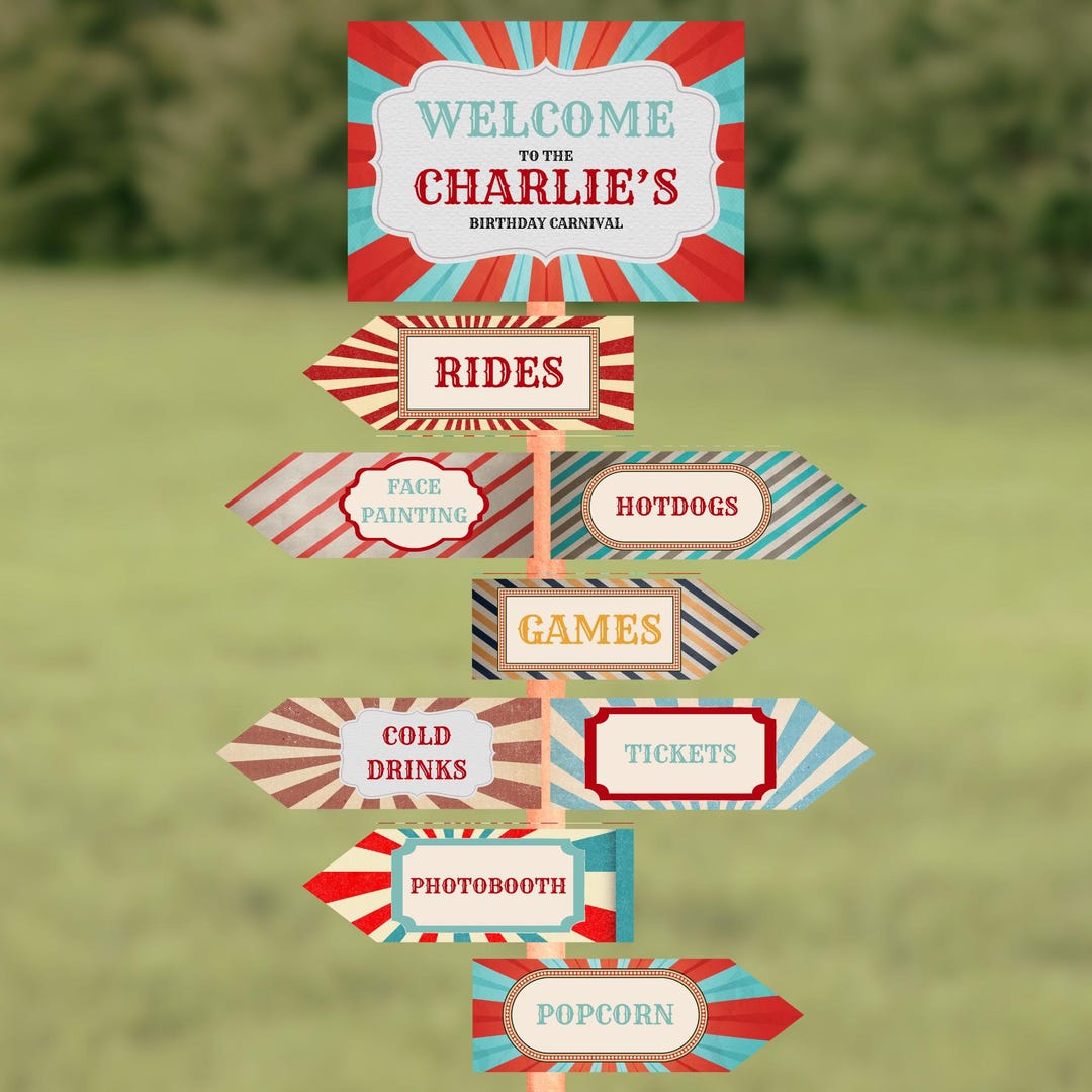 Retro Circus Birthday Signs: Carnival Party Decor (digital Download ...