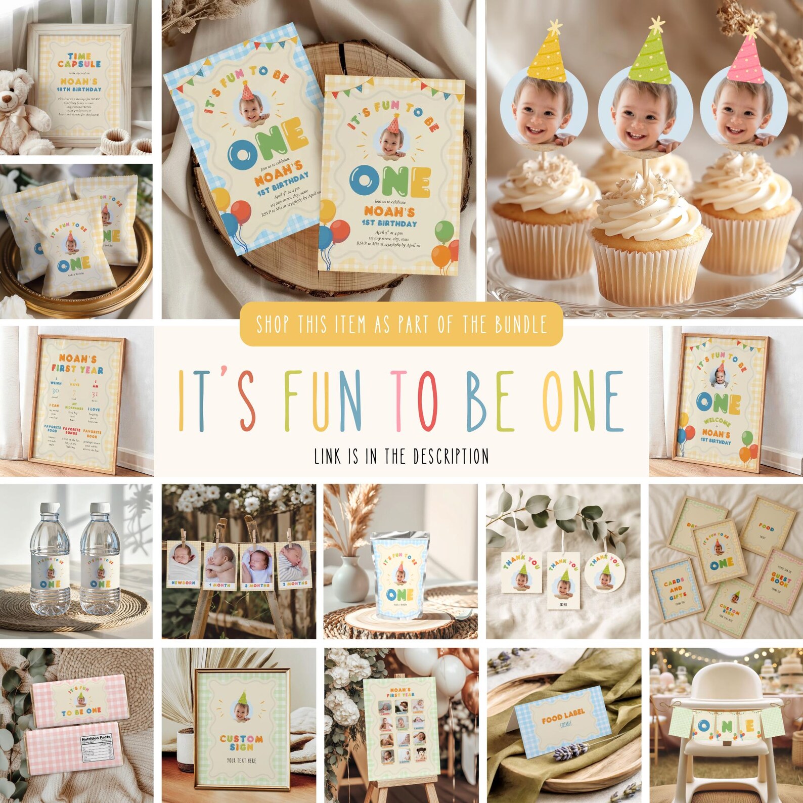 Its Fun to Be One 1st Birthday Invite, Printable Kid's Face Photo ...