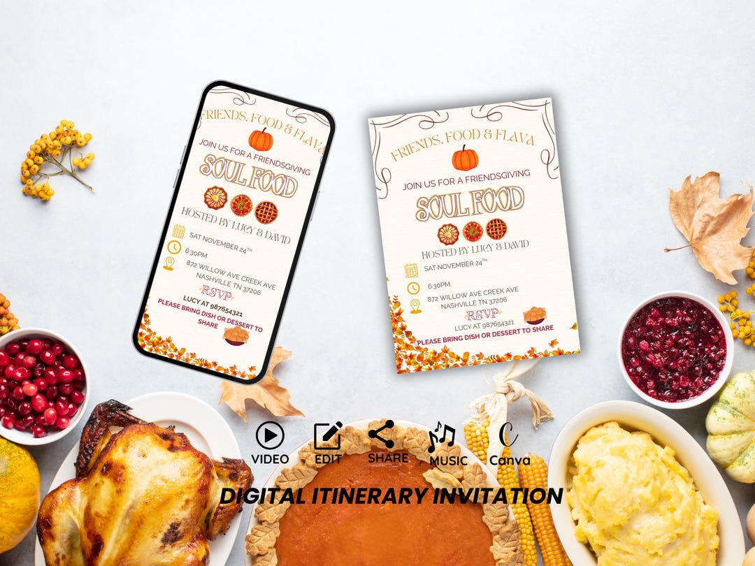 Friendsgiving Invitation: Soul Food Theme, Editable Canva Template ...
