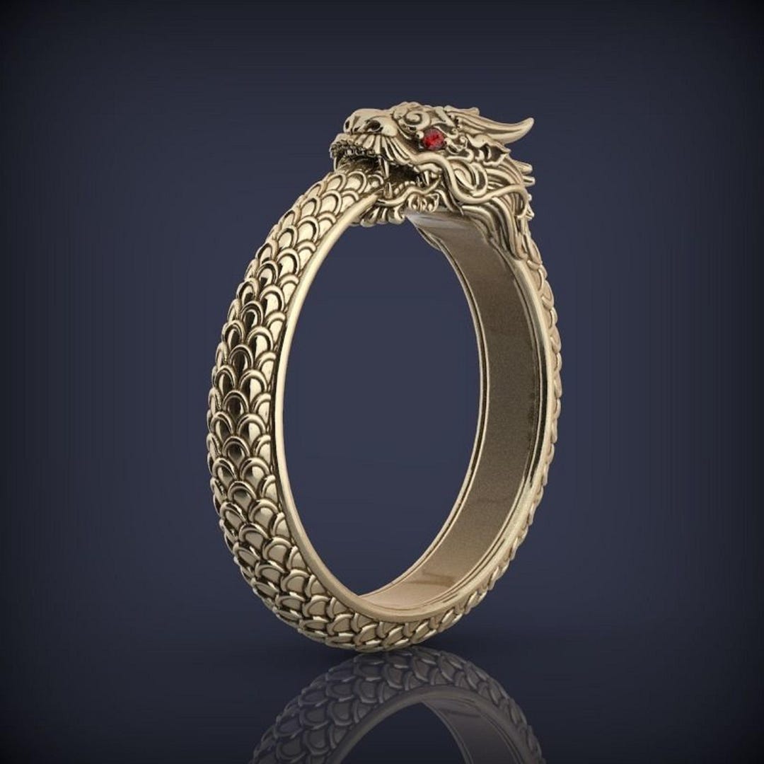Handcrafted Ouroboros Dragon Sterling Silver Ring - Mythological ...