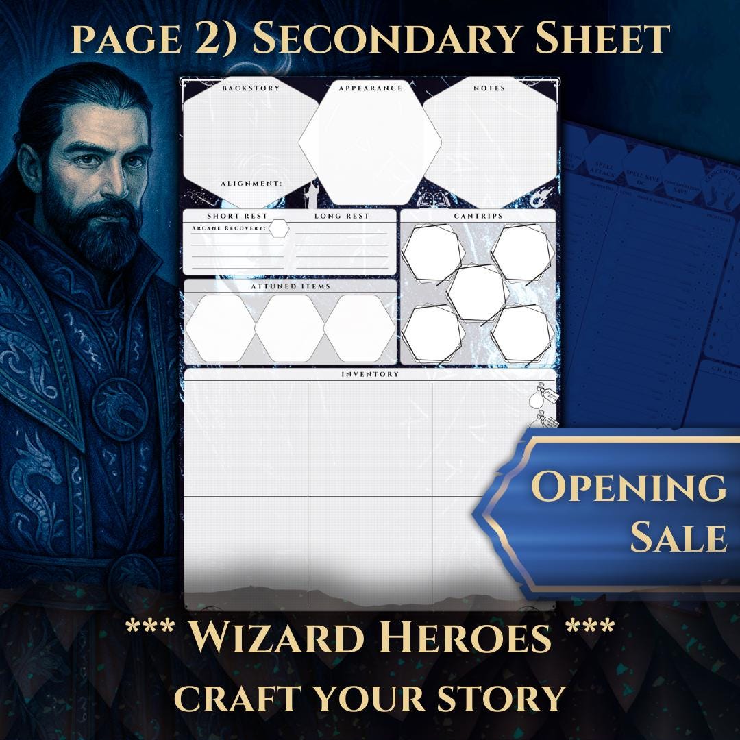 Wizard Character Sheet Dnd 5e: 5-page Printable PDF - Etsy