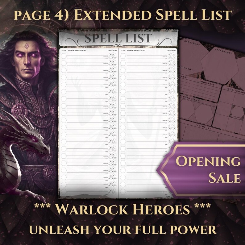 Warlock Dnd 5e Character Sheet | 5-page Printable PDF Journal for Epic Dungeons & Dragons ...
