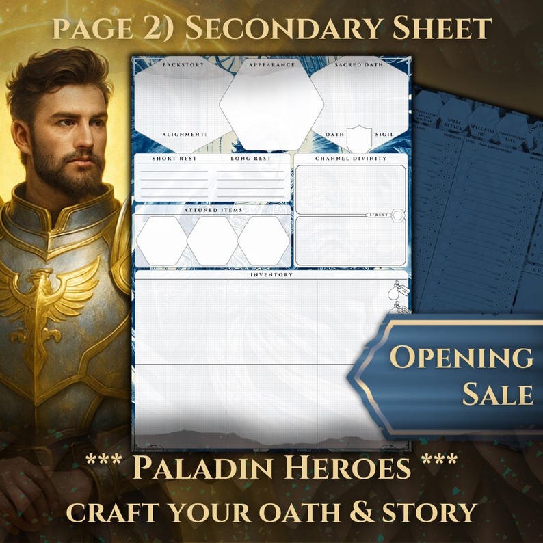 Paladin Character Sheet Dnd 5e: 5-page Printable PDF - Etsy