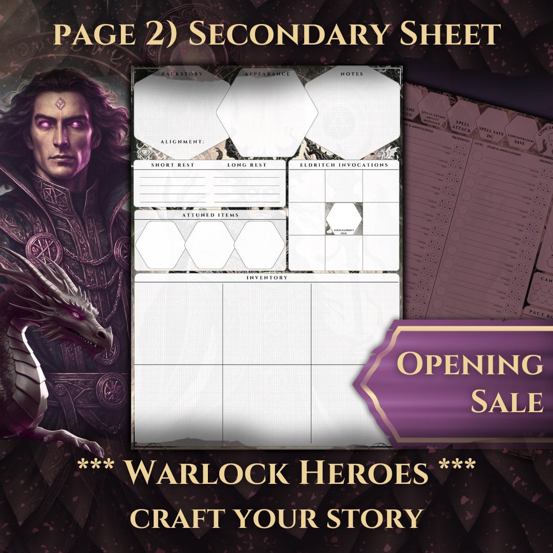 Warlock Dnd 5e Character Sheet | 5-page Printable PDF Journal for Epic ...
