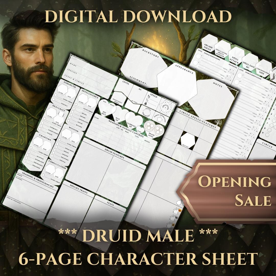 Druid Character Sheet Dnd 5e: 6-page Printable PDF - Etsy