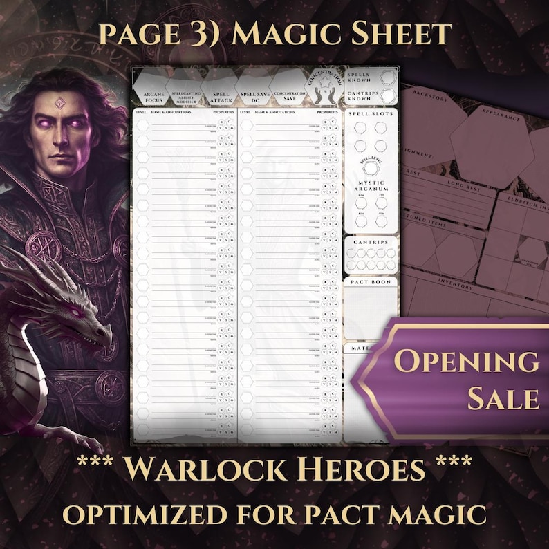 Warlock Dnd 5e Character Sheet | 5-page Printable PDF Journal for Epic ...