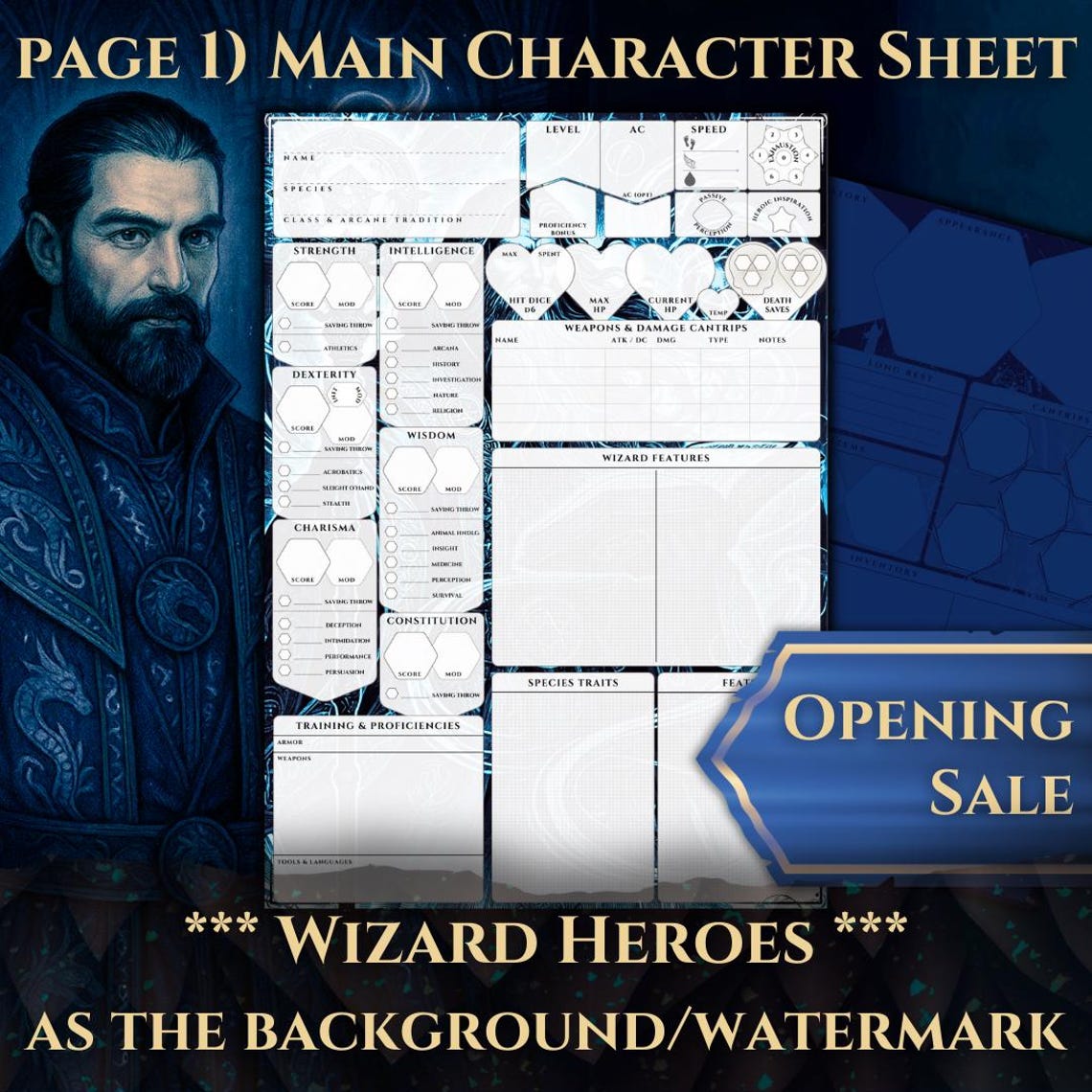 Wizard Character Sheet Dnd 5e: 5-page Printable PDF - Etsy