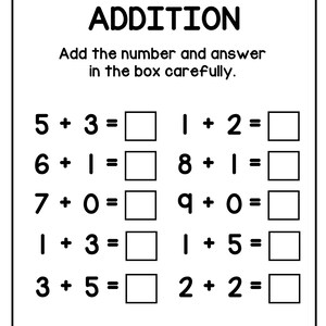 20 Printable Single Addition Worksheets. Math for Kindergarten - 2nd ...