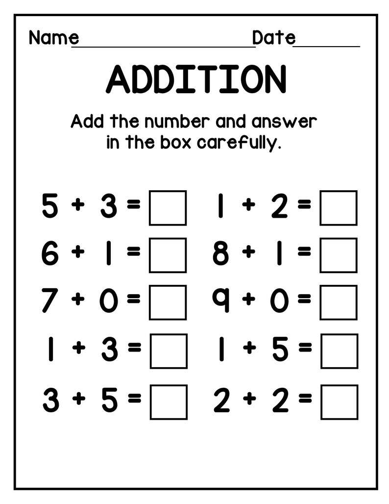 20 Printable Single Addition Worksheets. Math for Kindergarten - 2nd ...
