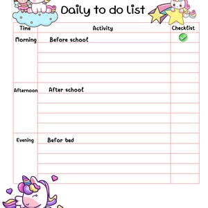 Kids Daily Planner Template : 1st-6th Grade With Unicorn Theme - Etsy