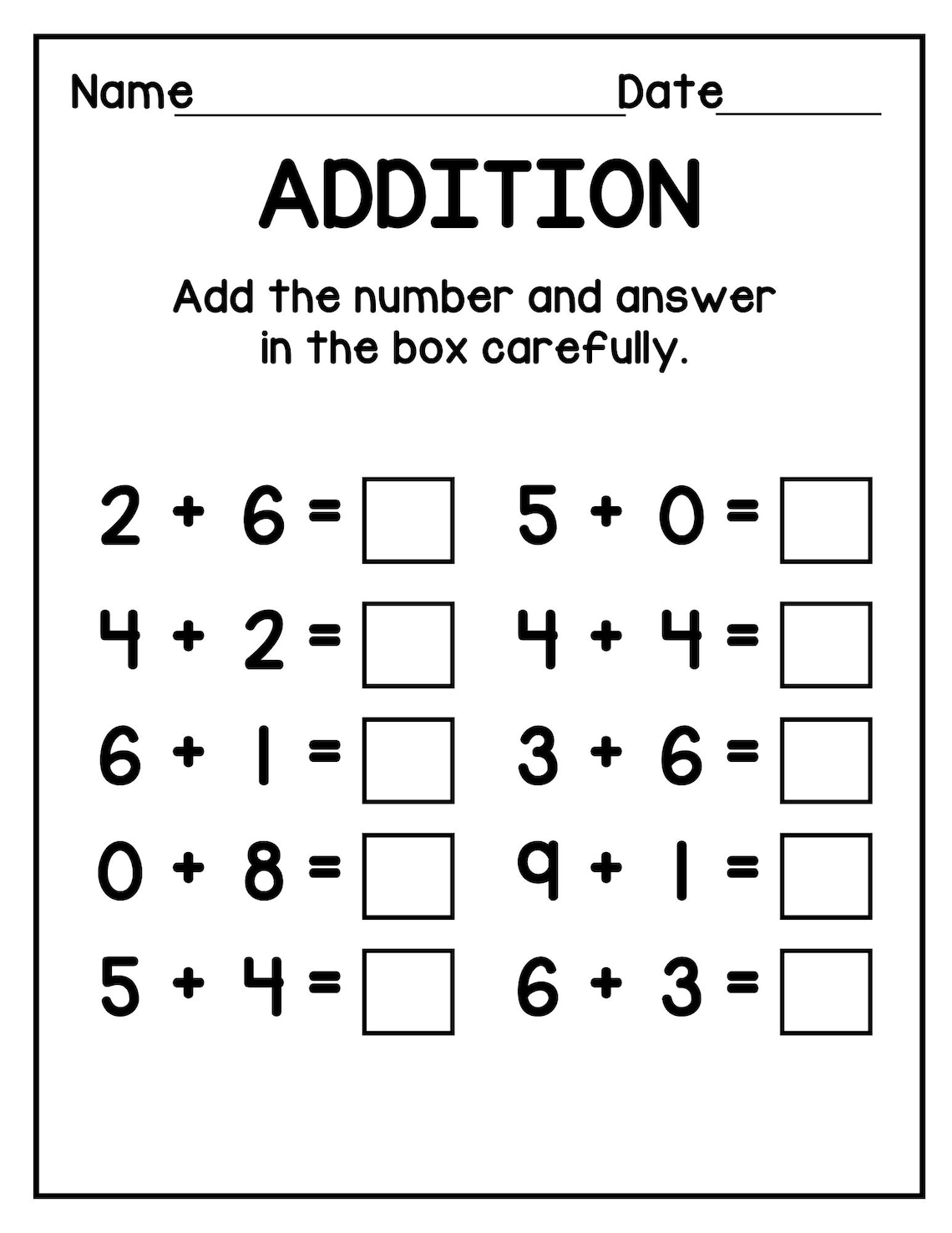 20 Printable Single Addition Worksheets. Math for Kindergarten - 2nd ...