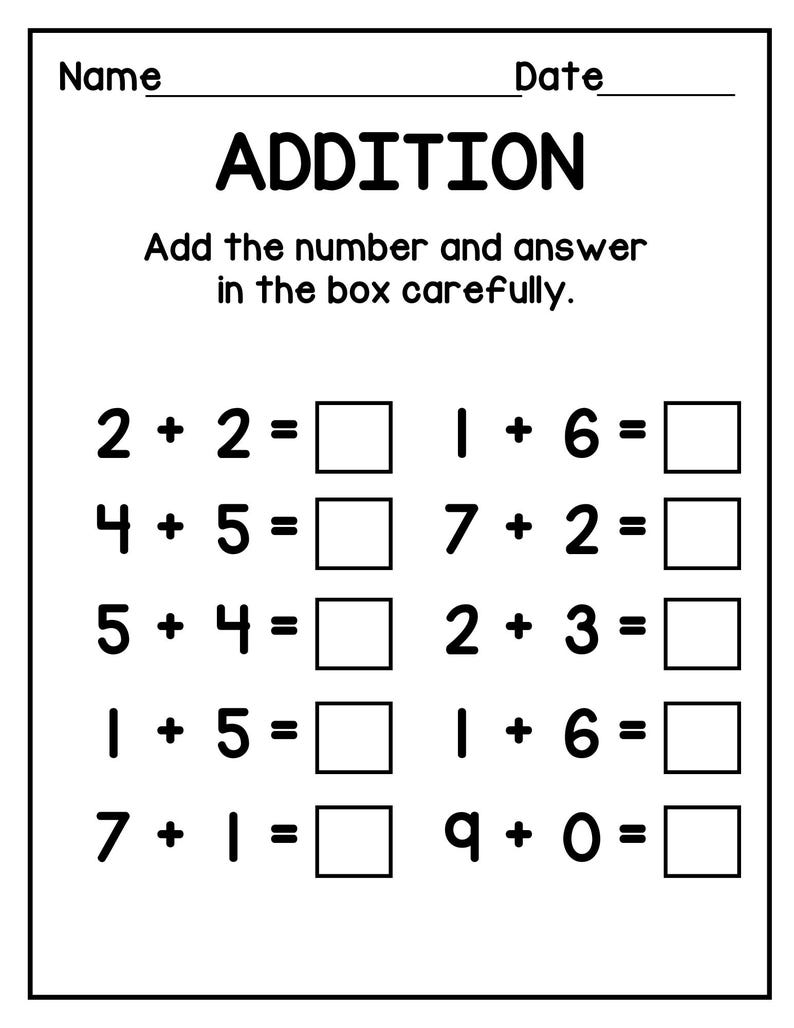 20 Printable Single Addition Worksheets. Math for Kindergarten - 2nd ...