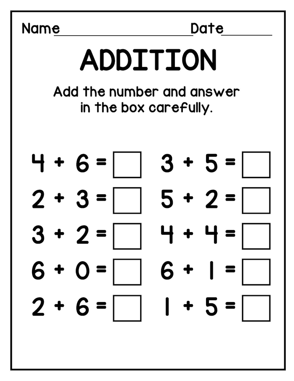 20 Printable Single Addition Worksheets. Math for Kindergarten - 2nd ...