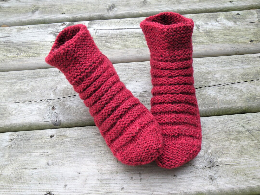 Hand Knit Wool Slipper Socks: Chunky Red Winter Socks, US Size 7-9 - Etsy