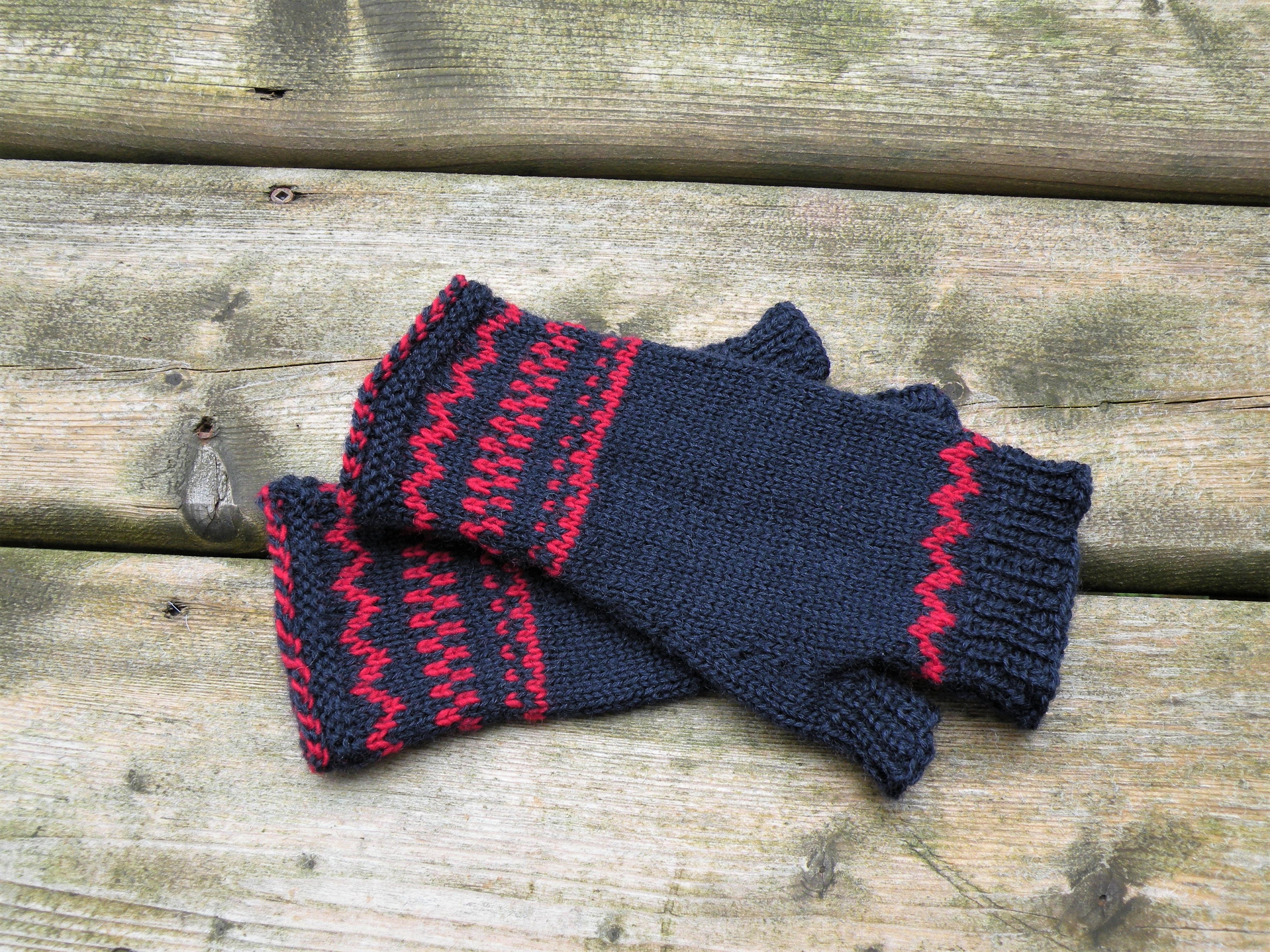 Navy and Red Merino Wool Gloves Womens Hand Knit Texting, Computer ...