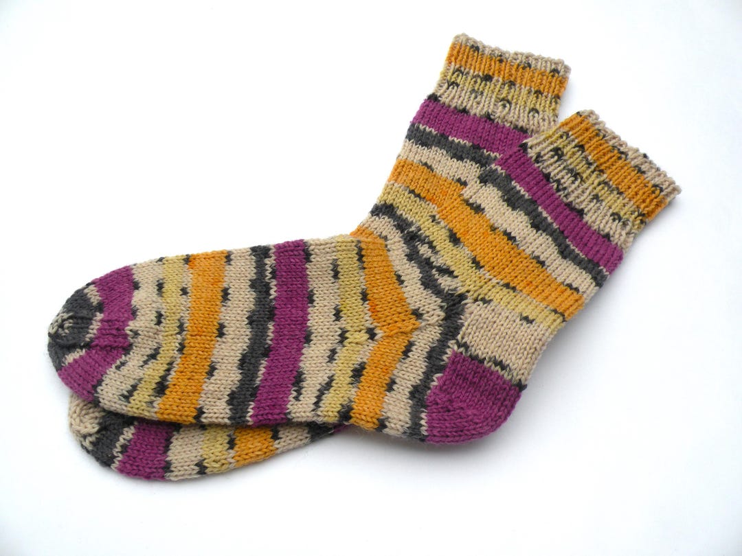 Hand Knit Merino Wool Socks: Striped Winter Sport Socks, Size 7-9 - Etsy