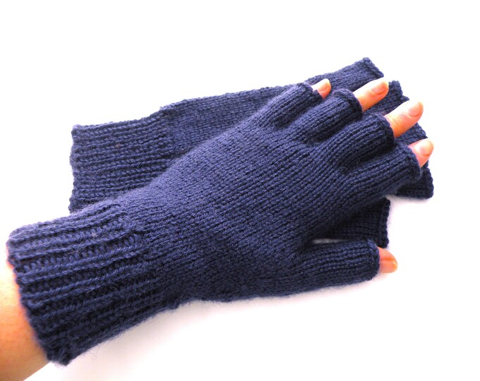 Hand Knit Merino Wool Half Finger Gloves - Purple Texting, Computer ...