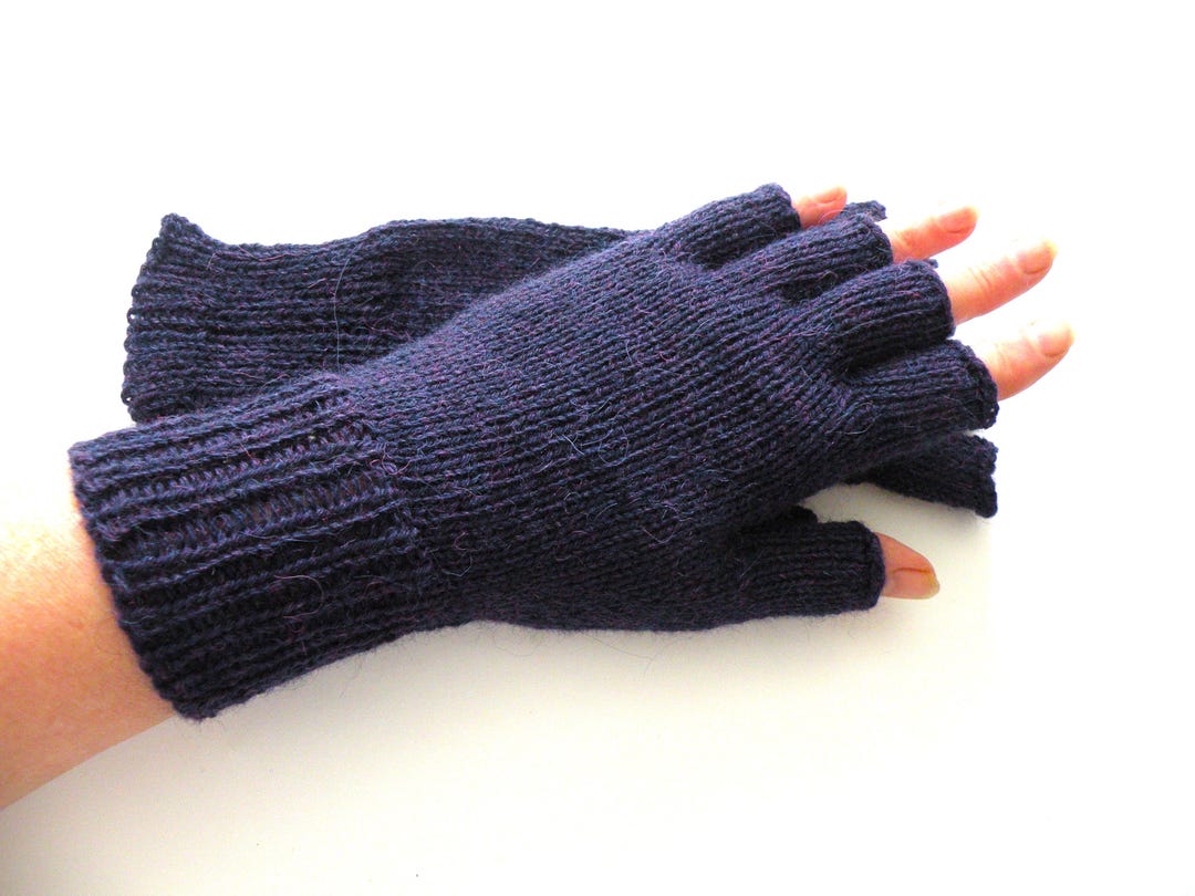 Hand Knit Alpaca Merino Wool Half Finger Gloves: Purple Hand Wrist ...