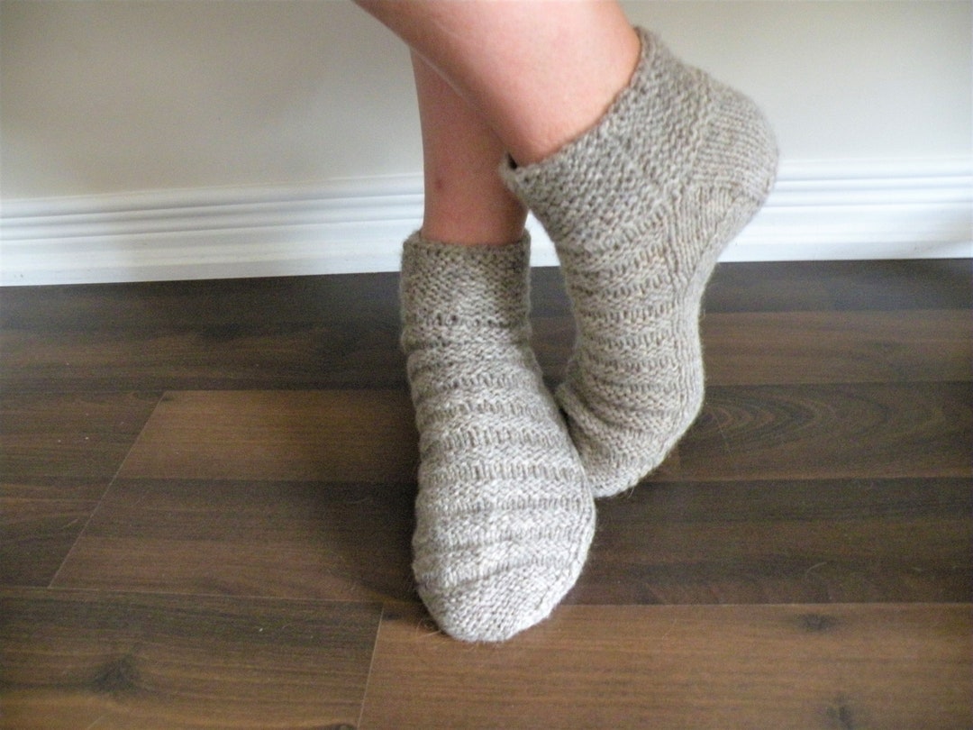 Mens Hand Knit Wool House Slippers: Cozy Oatmeal Socks (size 9-11) - Etsy