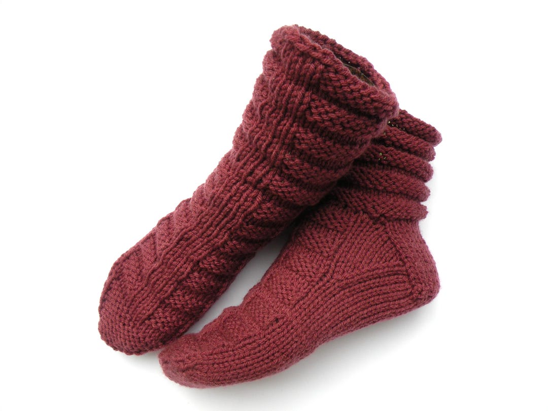 Hand Knit Wool Slipper Socks: Chunky Winter House Socks, Fits US 7-9 - Etsy
