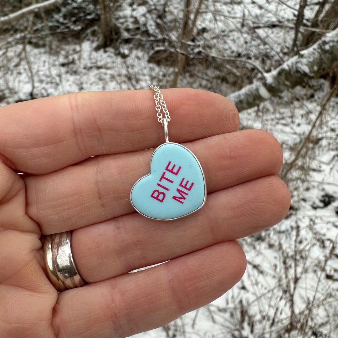 Sterling Silver bite ME Valentines Blue Candy Conversation Heart ...