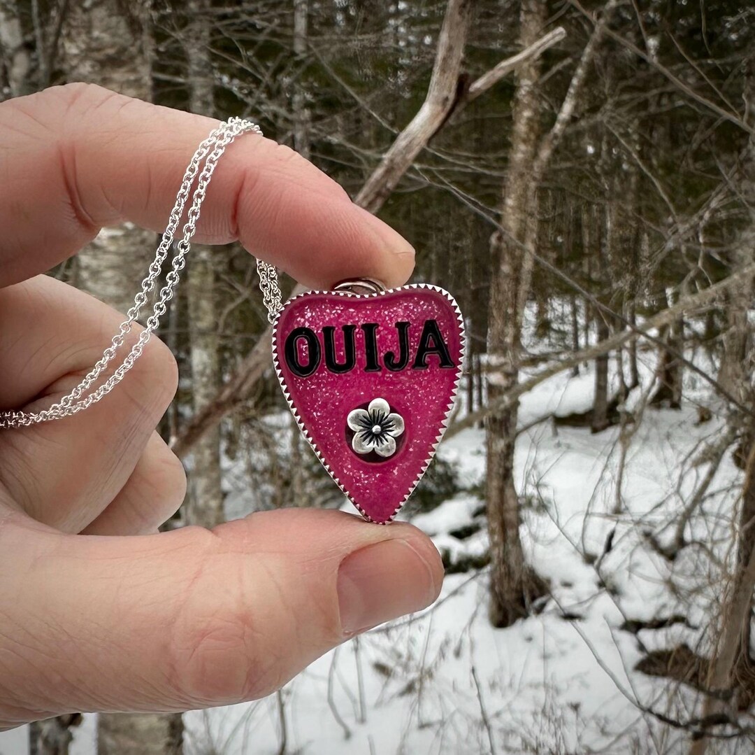 Small Sterling Silver Pink Ouija Planchette Pendant With Flower! (chain ...