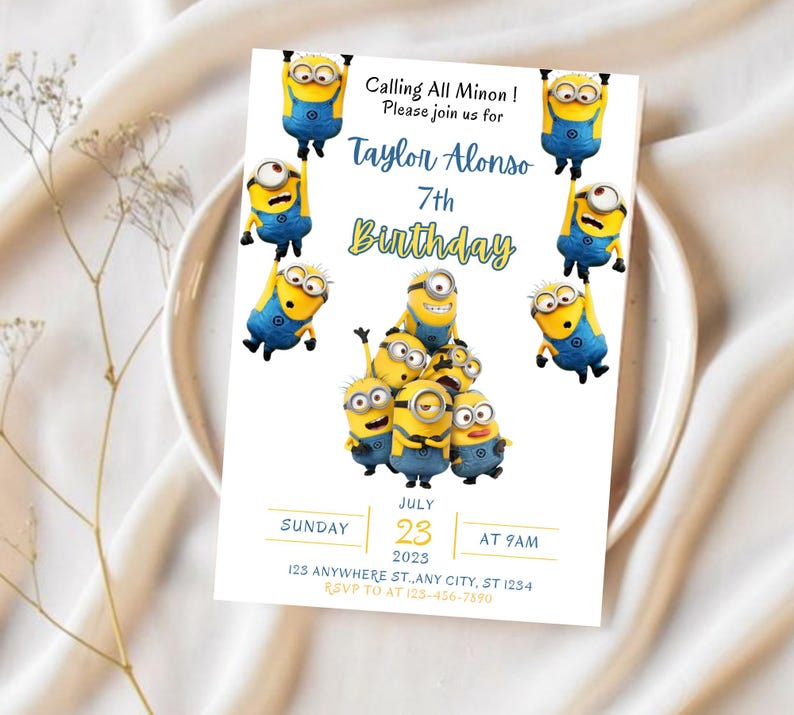 Minion Invitation Digital Download Editable Invitation Printable ...