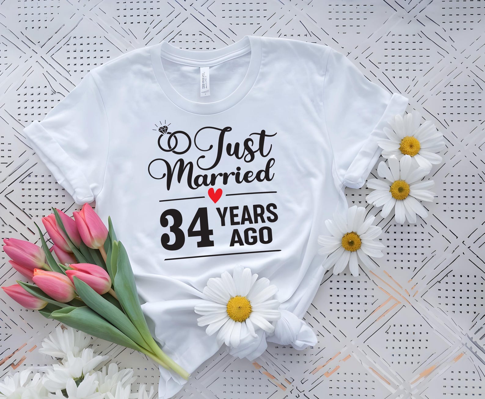 Just Married 34 Years Ago SVG, 34th Wedding Anniversary Gift for Wife ...