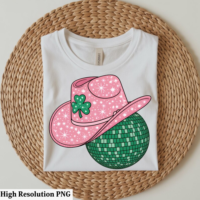 Pink Cowgirl Disco Ball PNG With Shamrock Hat – St Patrick’s Day ...