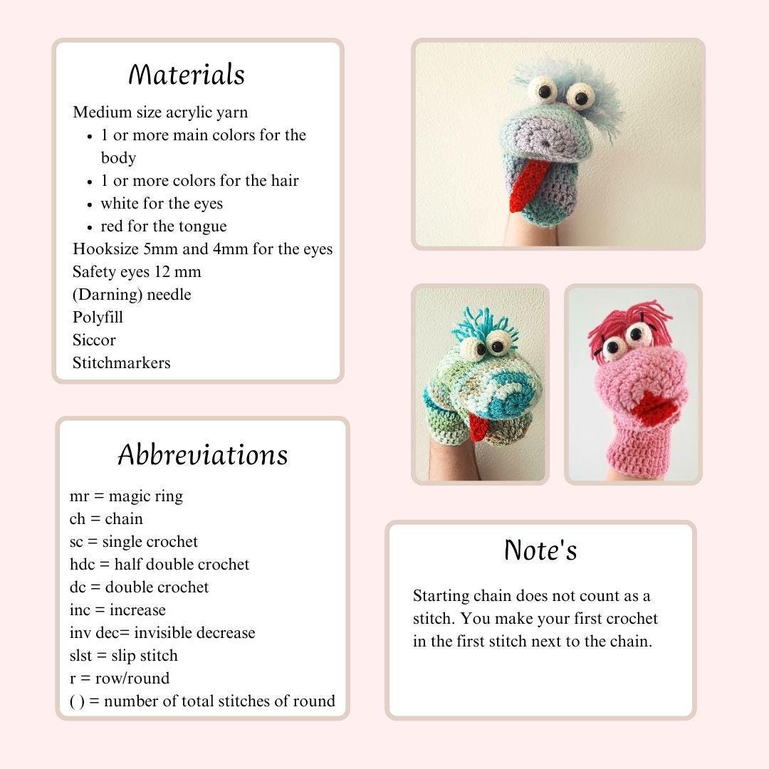 Crochet Pattern Silly Monster Handpuppet With Funny Hairstyles, Googly ...