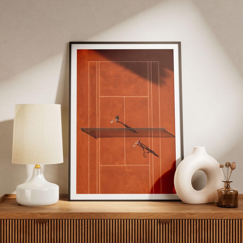 Tennis Court Printable Wall Art | Minimalist Clay Court Poster | Sports ...