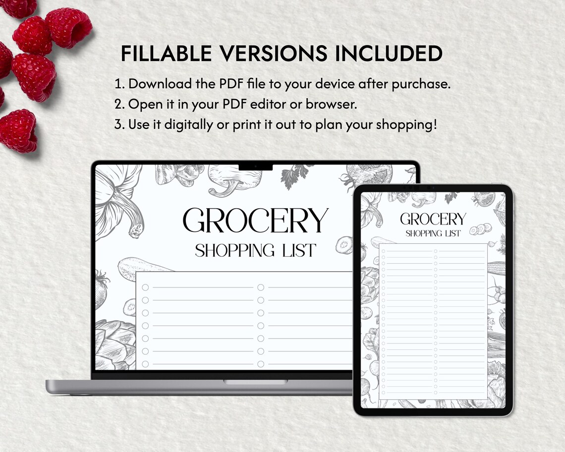Minimalist Grocery Shopping List Printable & Fillable | A4, A5, Letter ...