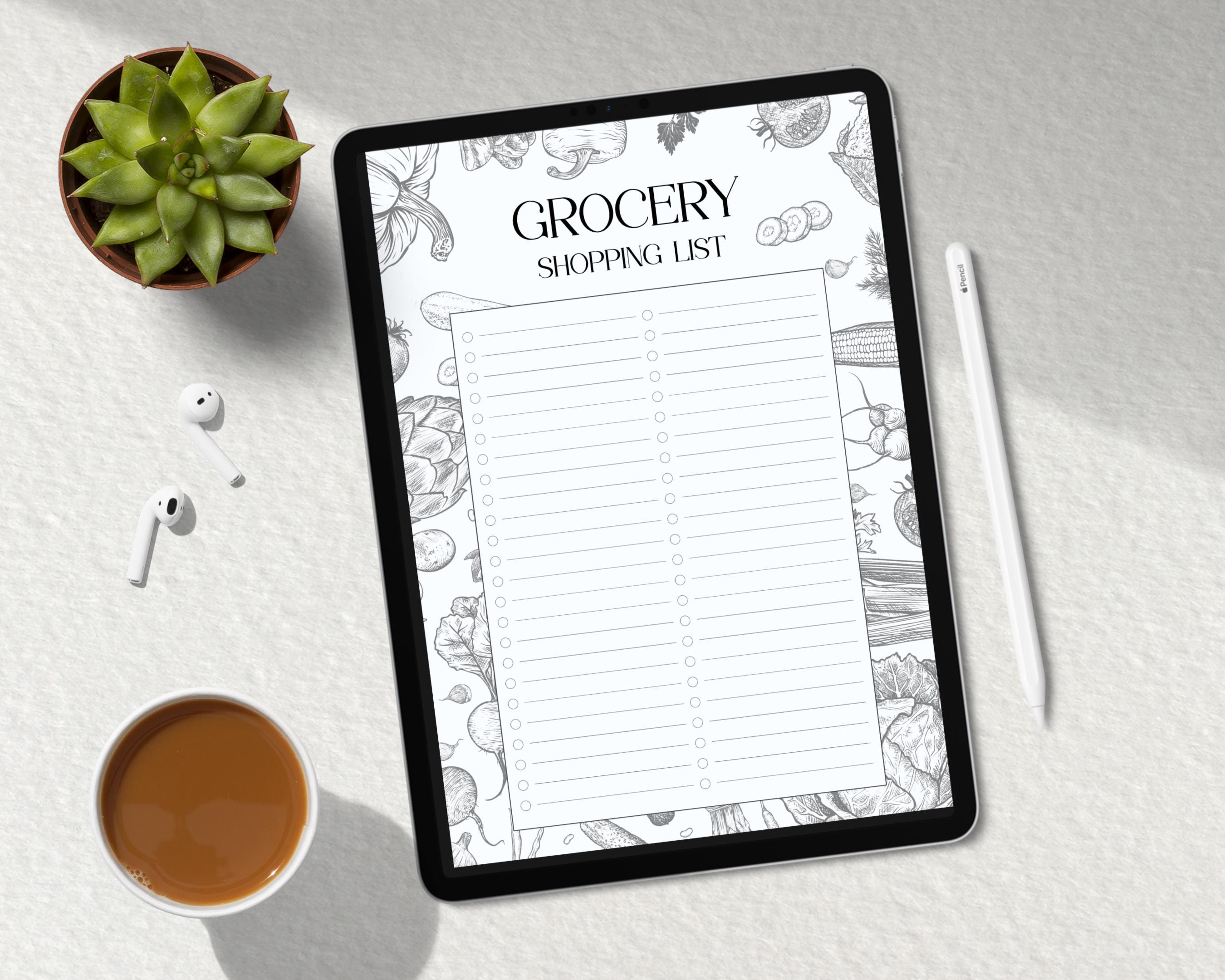 Minimalist Grocery Shopping List Printable & Fillable | A4, A5, Letter ...