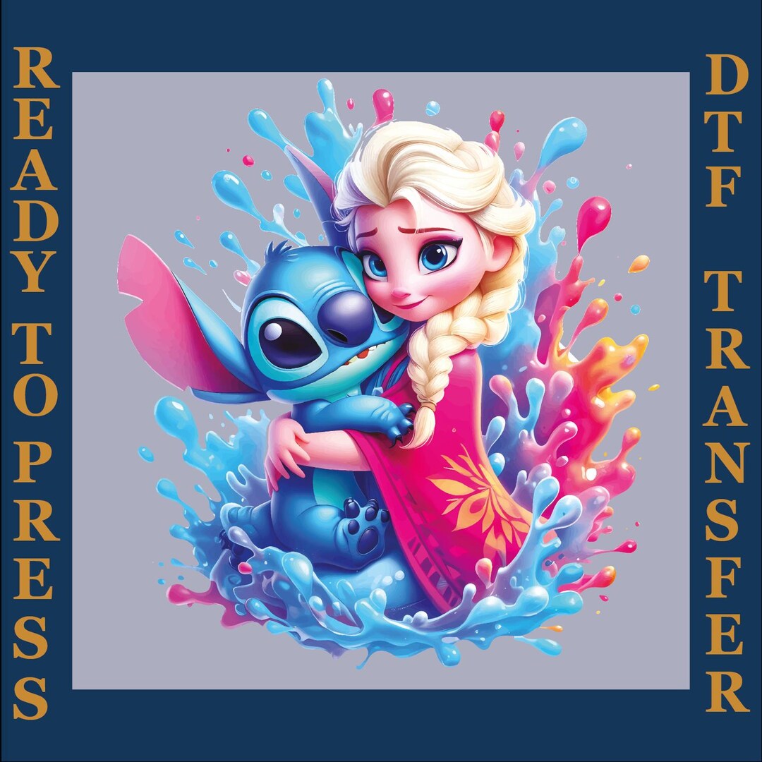Disney Princess Elsa and Stitch Cute DTF, Disney Princesses DTF ...