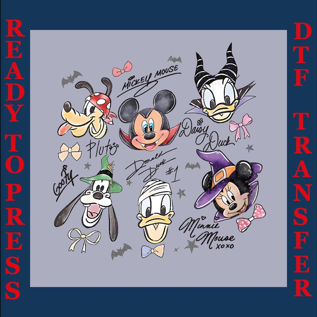 Disney Halloween Characters DTF, Spooky Cartoon Transfer, Ready to ...