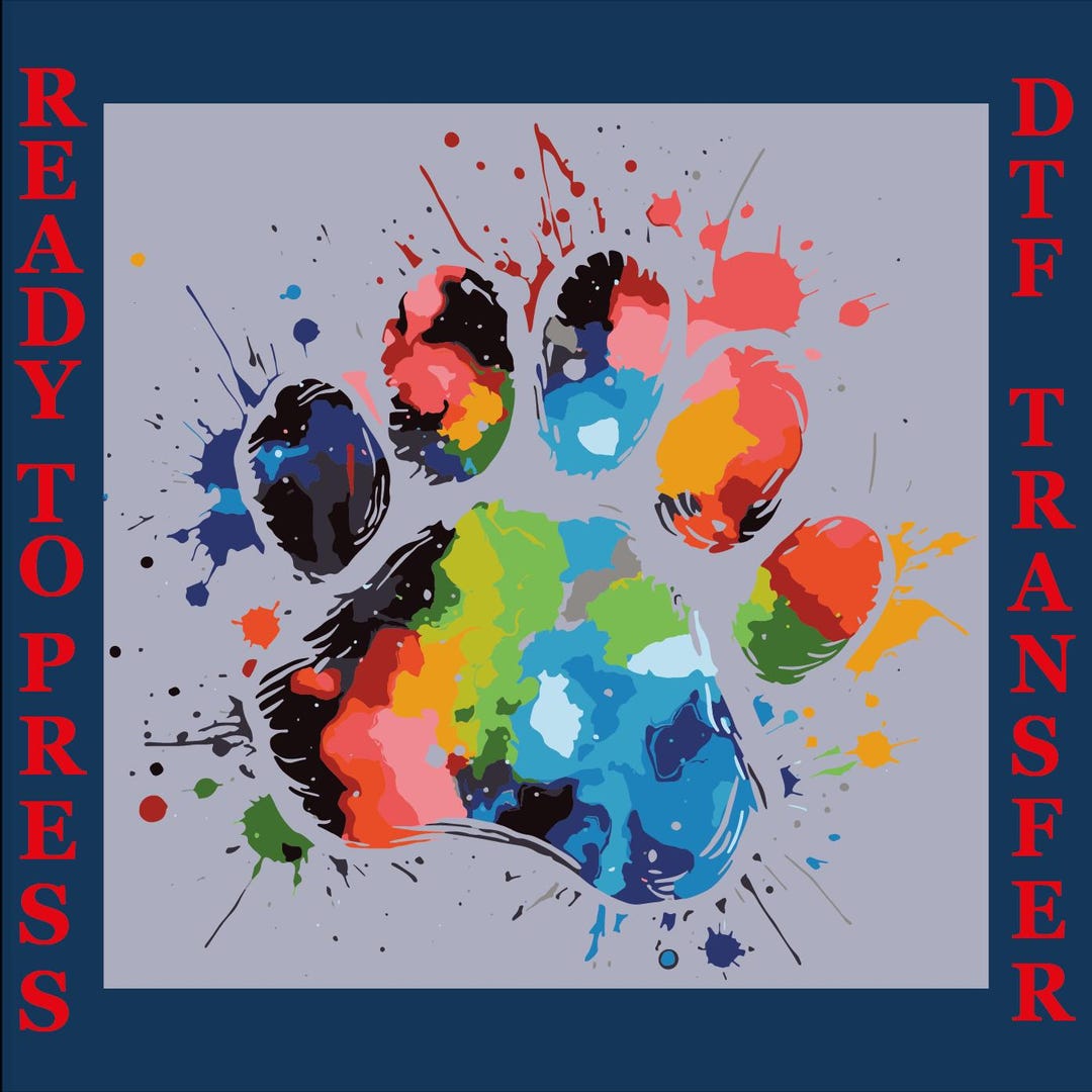 Colorful Dog Paw Heart Shape Dtf Prints, Dog Paw Ready to Press, Cute ...