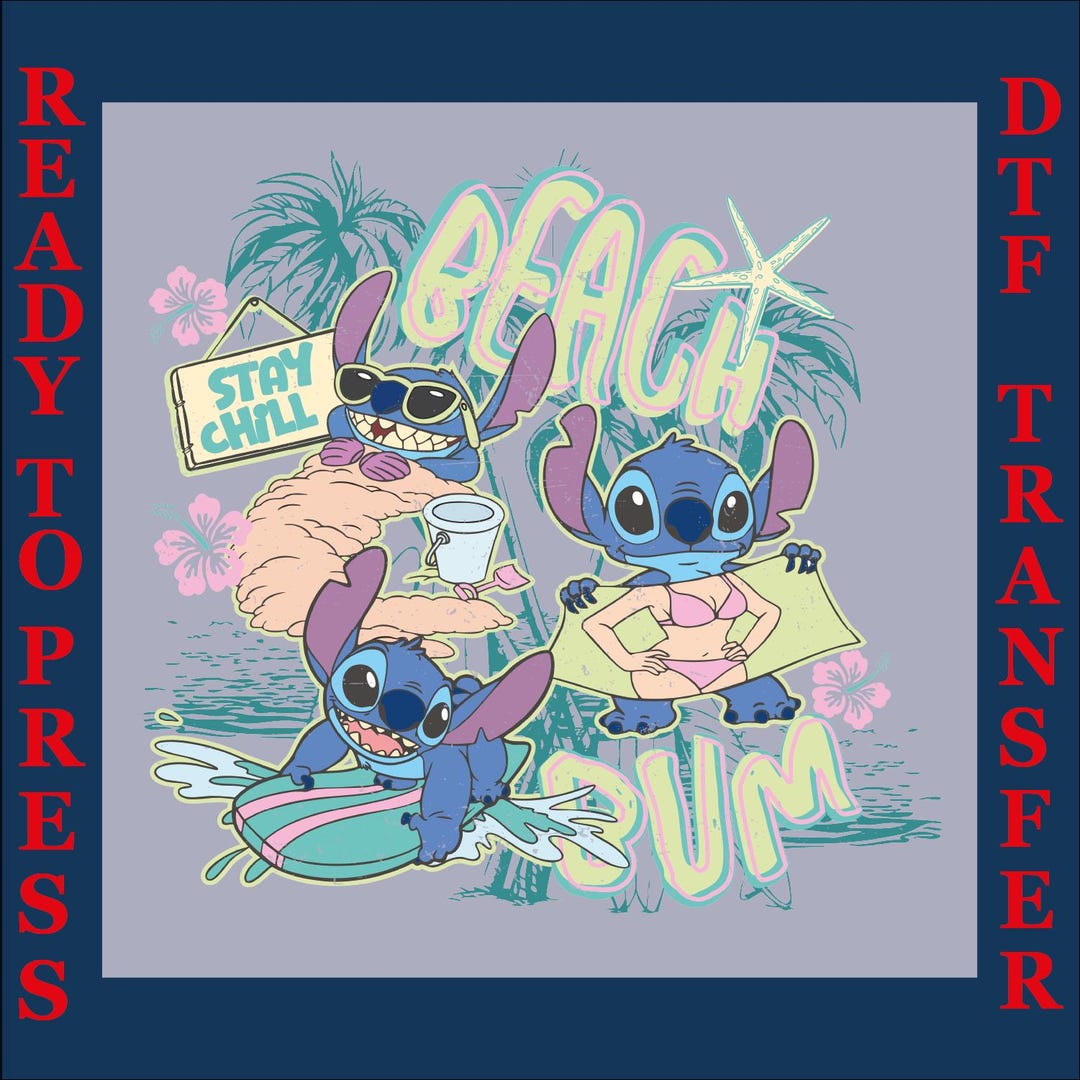 Stitch Beach Bum DTF Transfer: Summer Family Vacation Design - Ready to ...