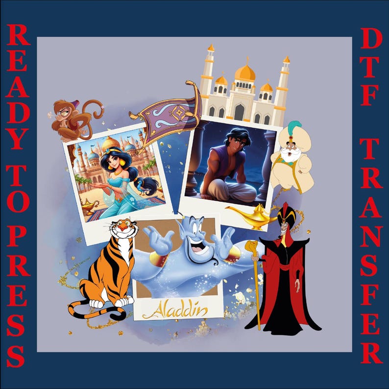 Jasmine and Aladdin Disney Princesses DTF Transfer, Ready to Press - Etsy