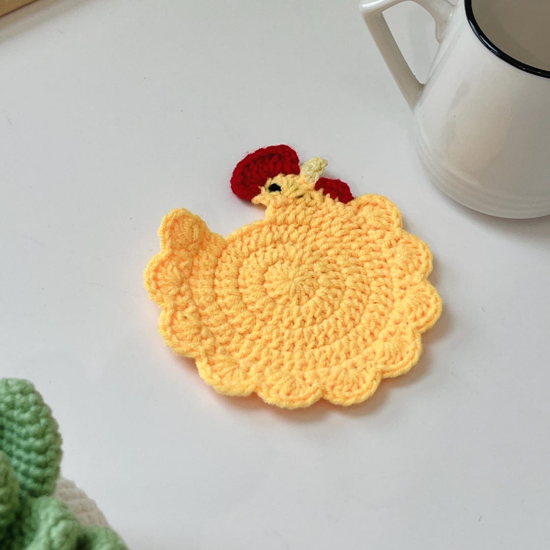 Easy Crochet Chicken Coaster Pattern PDF – Farmhouse Cup Coaster for ...