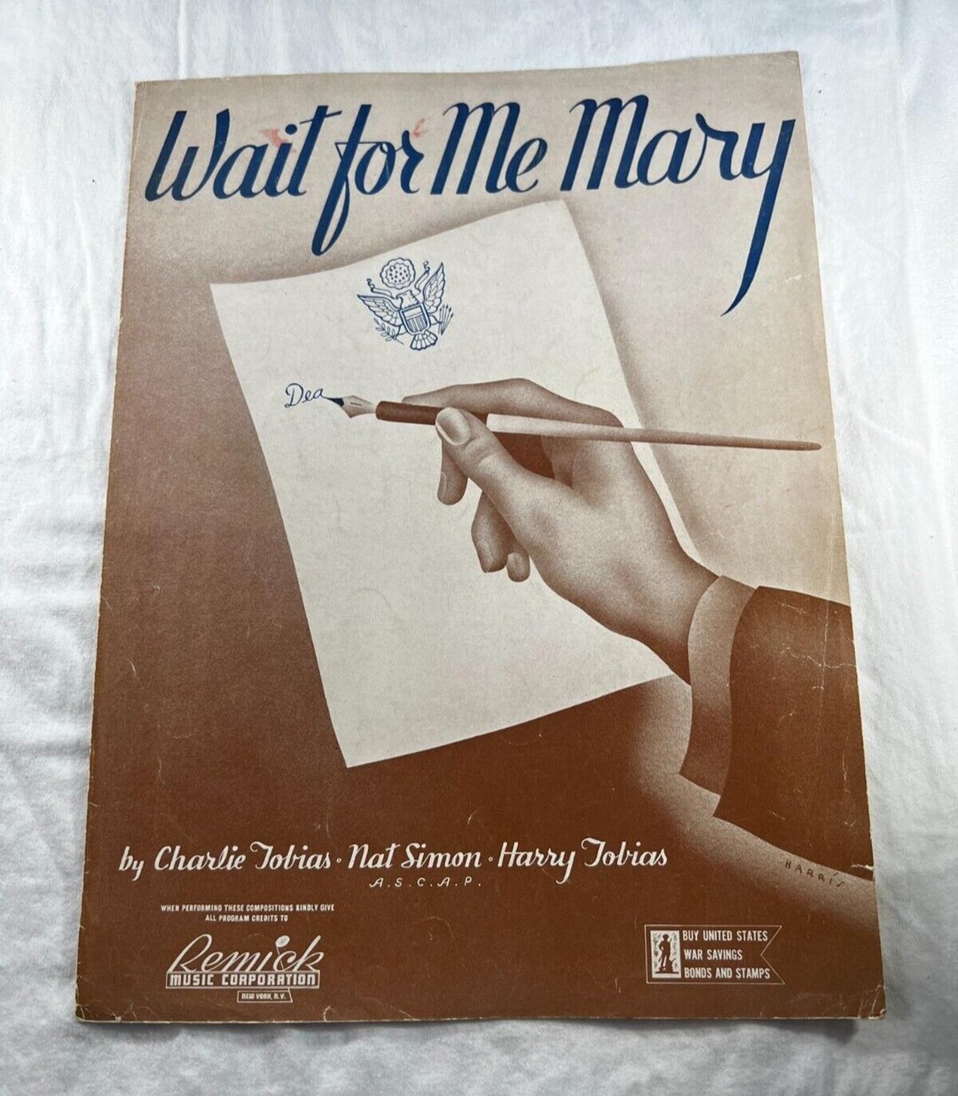 Vintage Sheet Music 1942 Wait for Me Mary WWII War Military Tobias ...