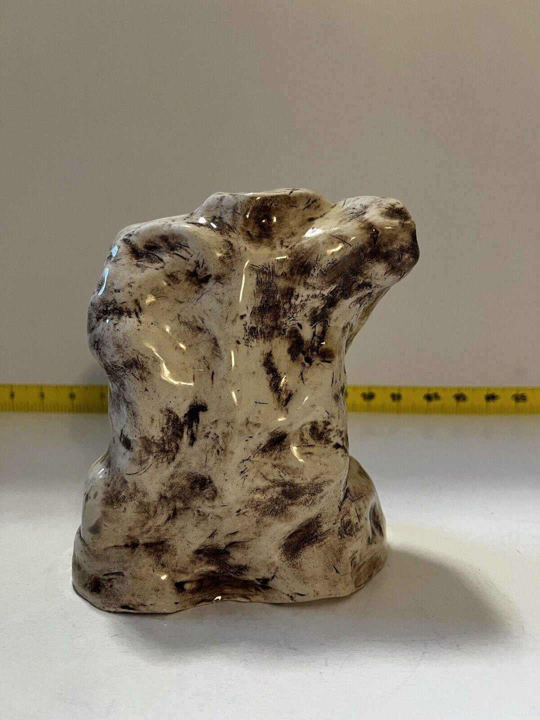 Unique Torso Sculpture Glaze Ceramic Ivory Brown Abstract Art Figural ...