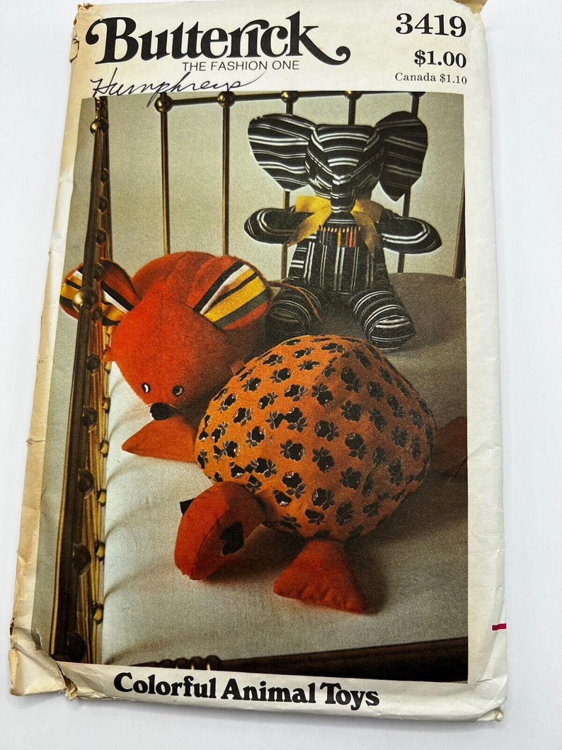 Vintage 1960s 1970s Sewing Pattern Colorful Animal Toys Stuffed ...