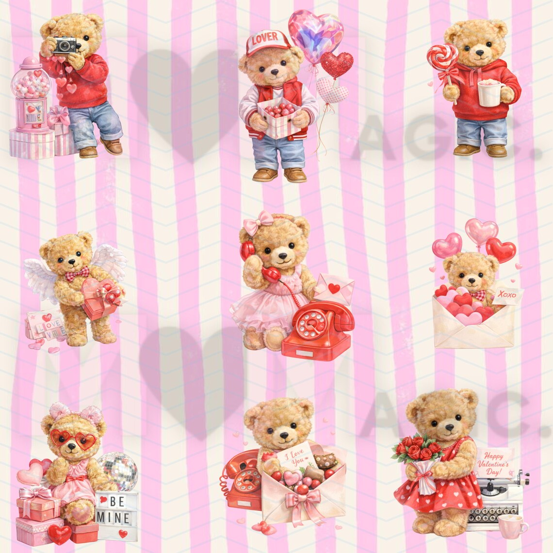Preppy Valentine Teddy Bear Clipart – Elegant Kids Teddy Bears ...