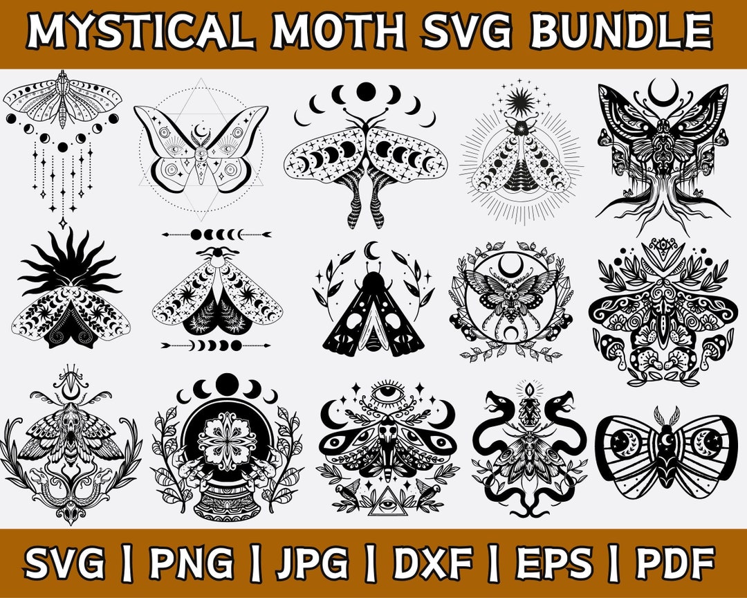 Boho Moth Svg Bundle | Witch Moth Svg | Moon Moth | Celestial Moth ...