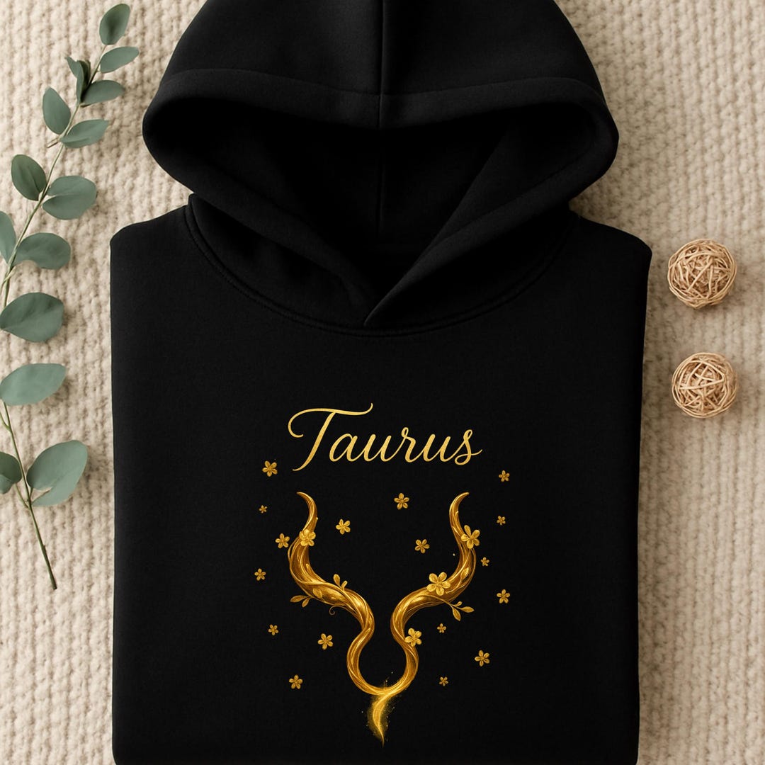Gold Taurus Zodiac Hoodie | Floral Bull Horn Symbol - Etsy