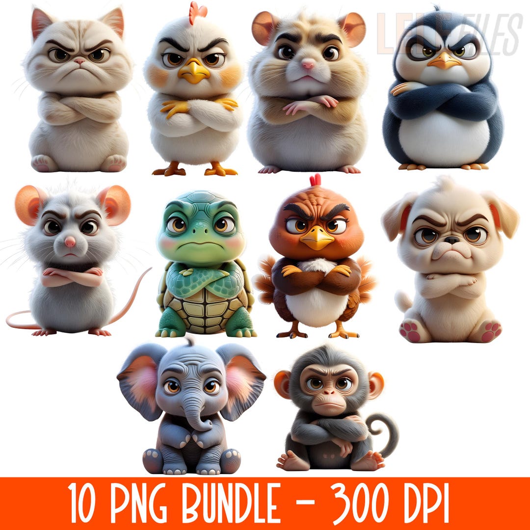 10 Grumpy Animals Png, Bundle Png, Angry Cute Animals, Funny Animals ...