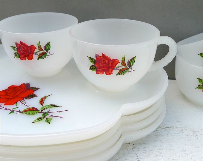 Vintage Federal Red Rose Snack Set for Four - Etsy
